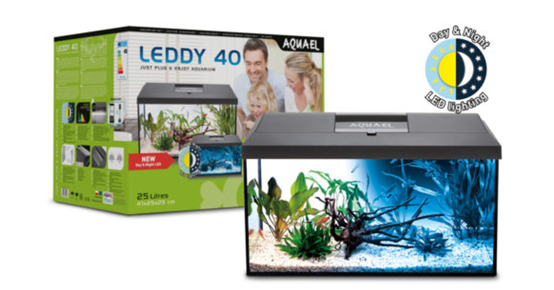 AQUAEL Hal Akvárium - Szett LEDDY 40cm 25liter Fekete - AQUAEL ...